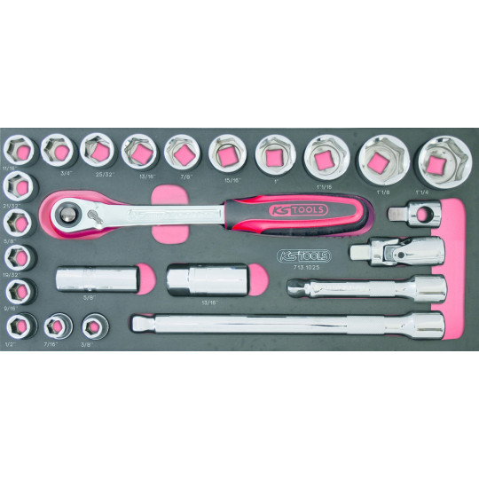 713.1025 | Module de douilles et accessoires ULTIMATE 1/2" en pouces, 24 pièces. Outillage KS Tools