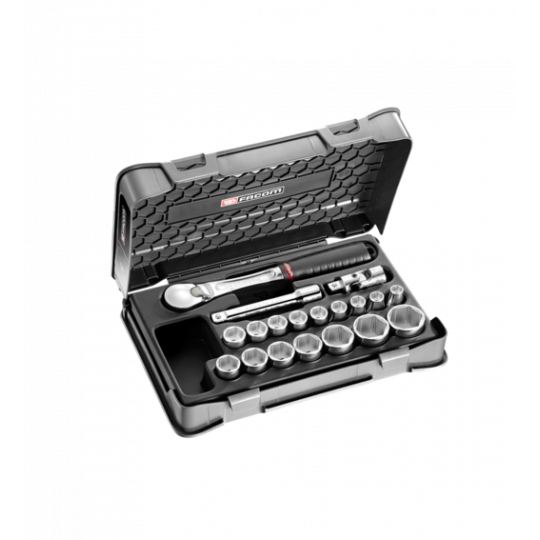 SL.161-2P6 | Coffret douilles 1 2 6 pans métriques - 19 pièces - SL.161-2P6 Facom