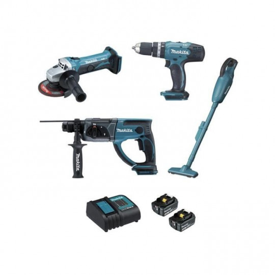 Ensemble de 4 machines 18 V li-Ion 3 Ah (DHP453 + DGA452 + DHR202 ...