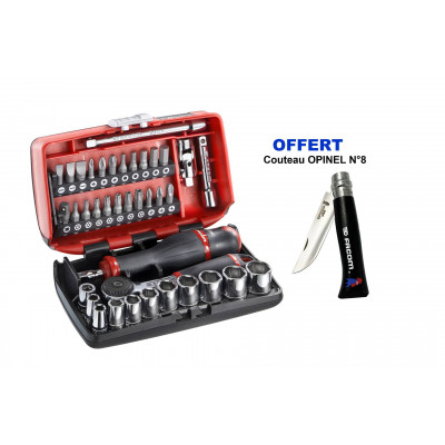 Coffret NANO cliquet + douilles 1/4'' 6 pans + couteau OPINEL FACOM | R2NANO22PF